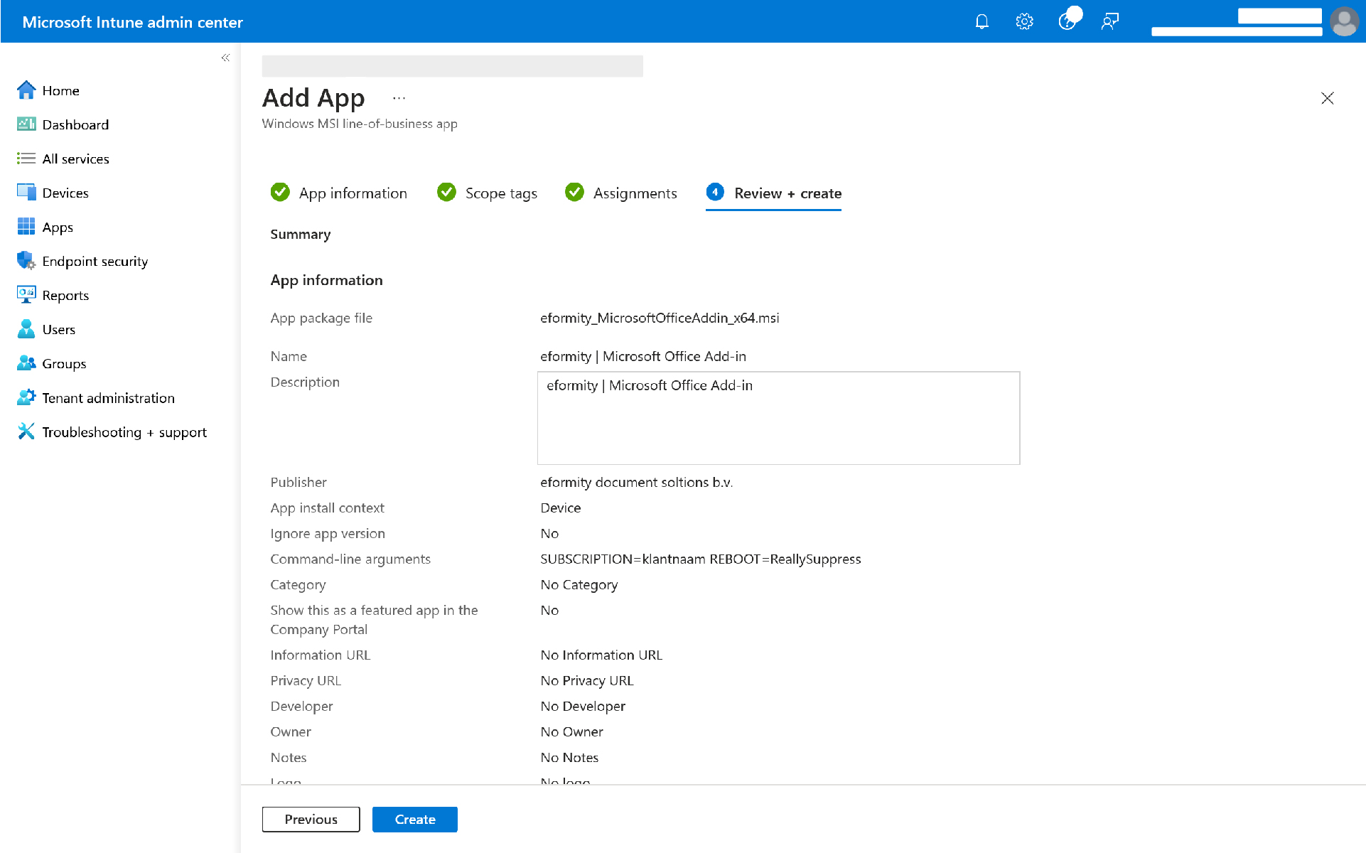 Installation über Microsoft Intune (MSI) | eformity documentatie